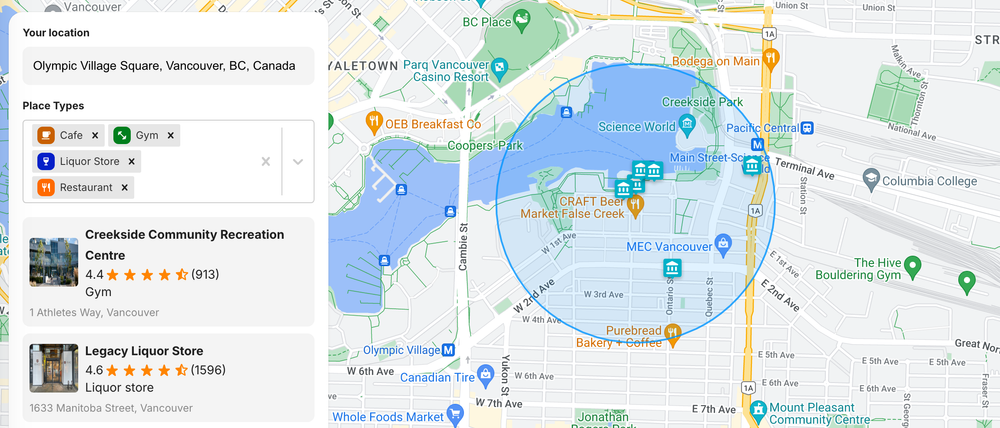 Google Nearby Search API