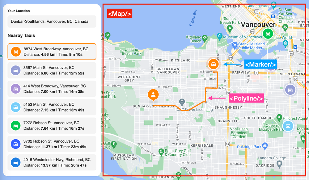 Using the Google Distance Matrix API for taxi dispatch