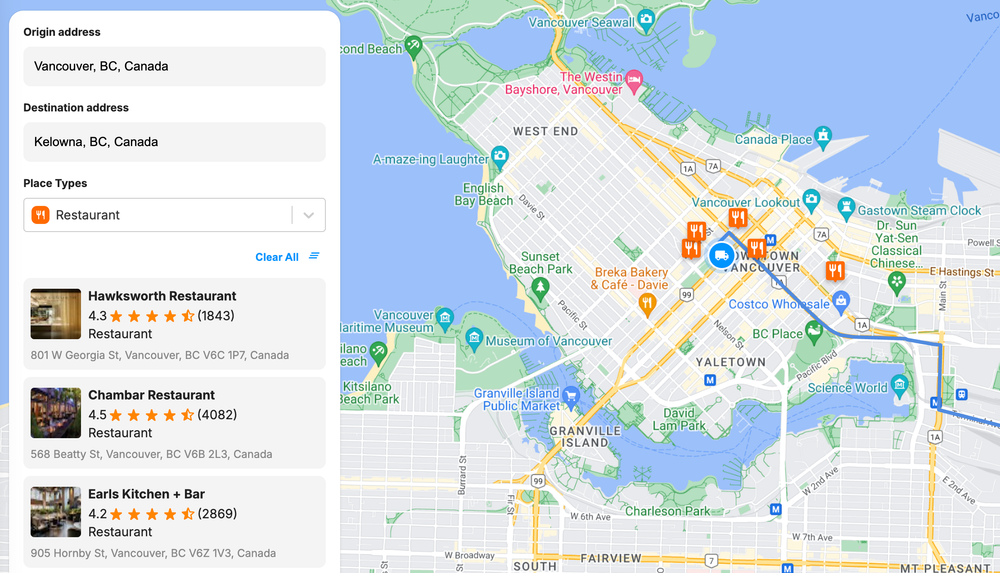 Google Maps Search Along Route