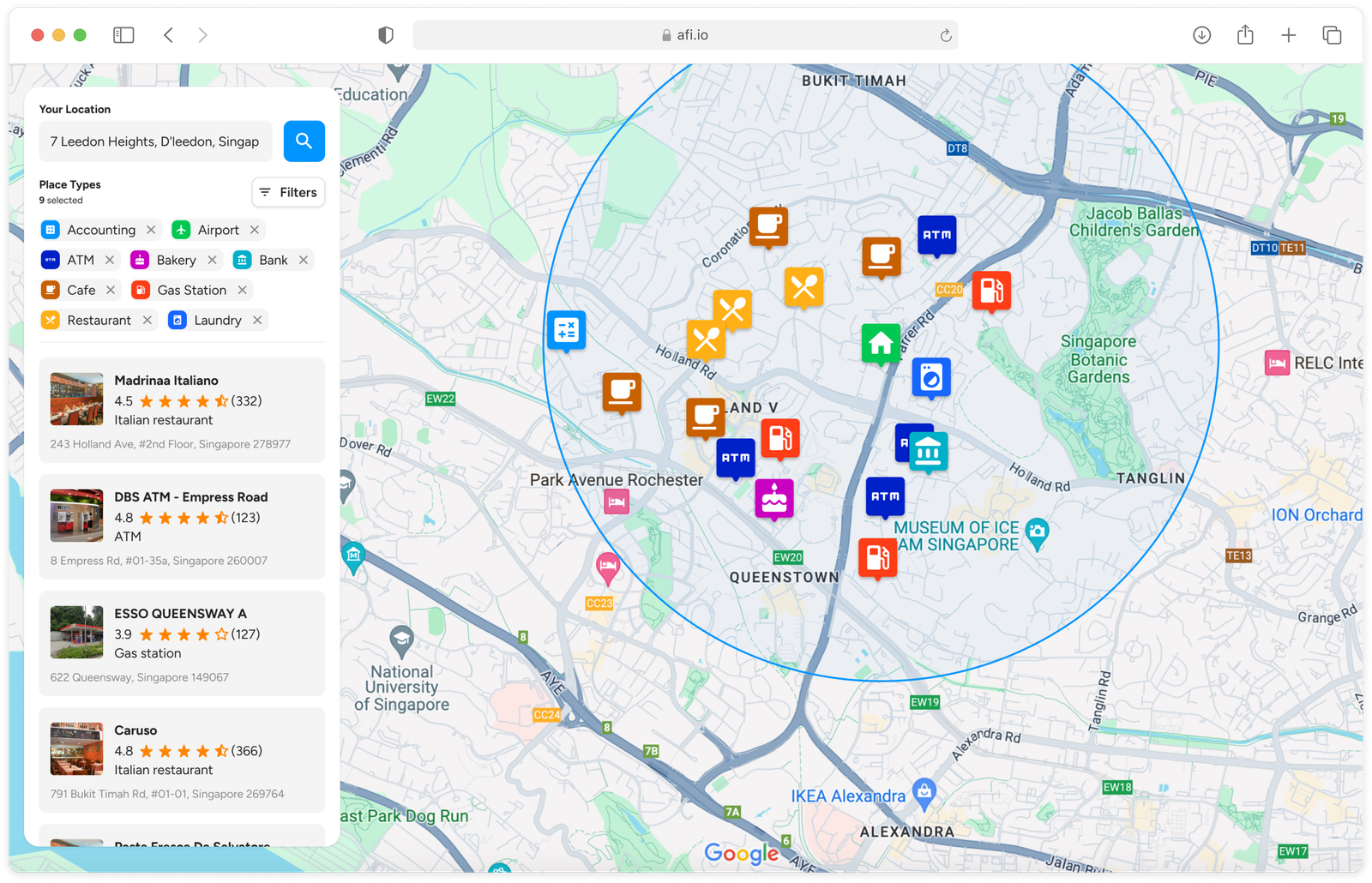 Google Nearby Search API