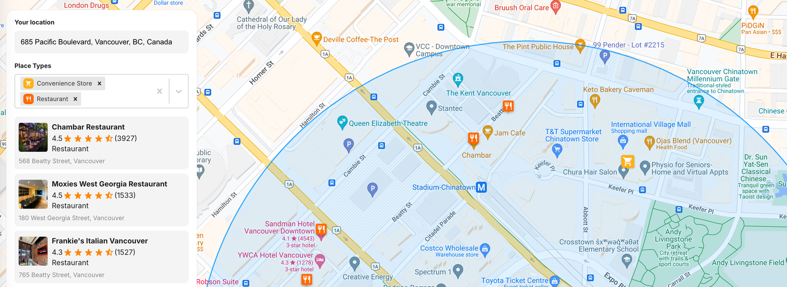 Google Nearby Search API