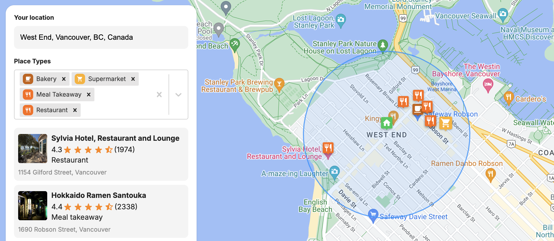 Finding the right place with the Google Places API