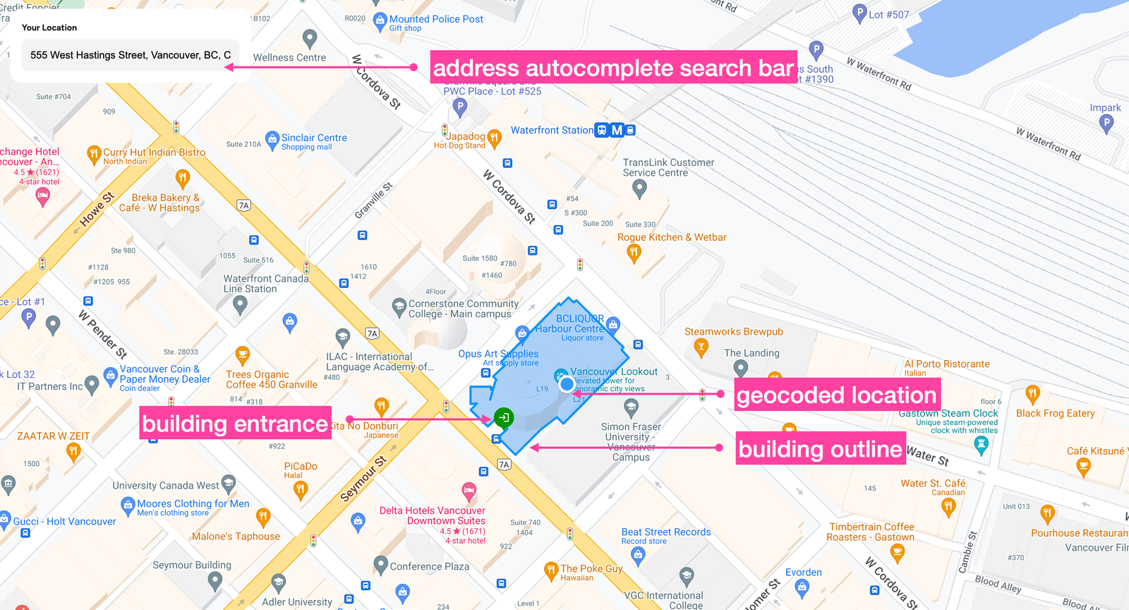Google Maps Building Outlines and Entrances API