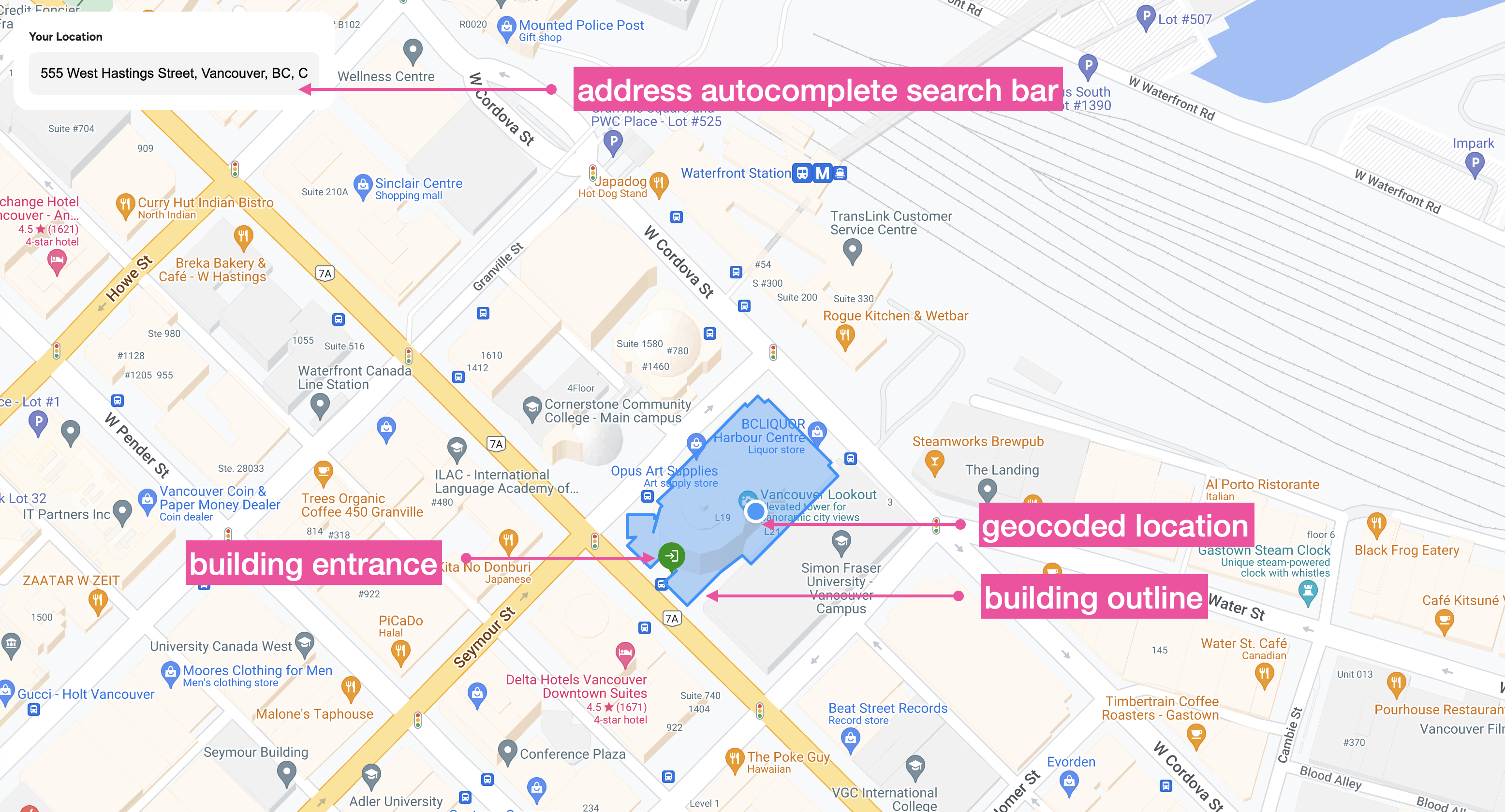 Google Maps Building Outlines and Entrances API